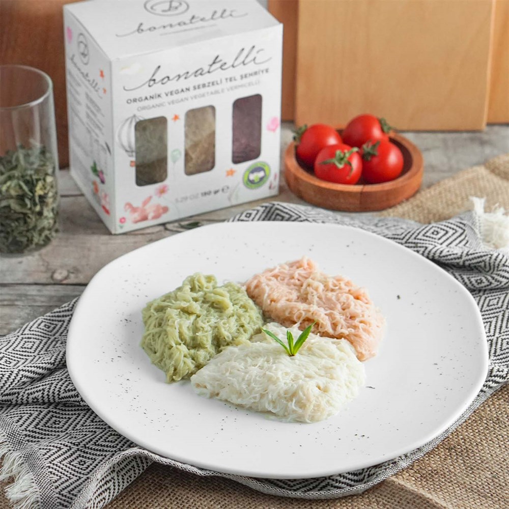 Vegan Pazaryeri. Vegan Bonatelli Organik Vegan Sebzeli Tel Şehriye 150g